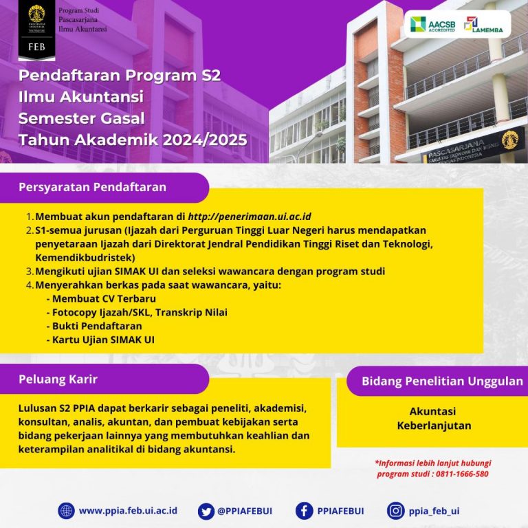 Penerimaan Mahasiswa Baru Program Magister dan Doktor Ilmu Akuntansi Semester Gasal Tahun ...