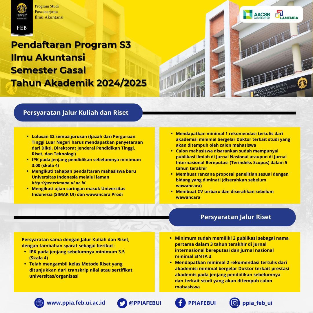 Penerimaan Mahasiswa Baru Program Magister dan Doktor Ilmu Akuntansi Semester Gasal Tahun ...